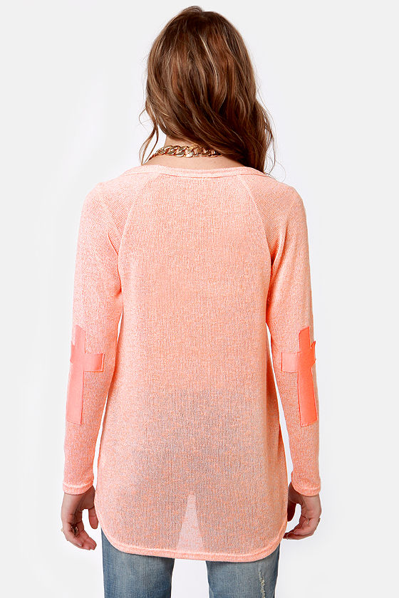 Cute Peach Sweater - Knit Sweater - Elbow Patch Sweater - $40.00