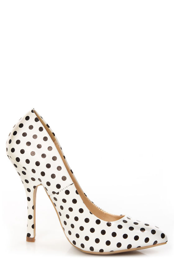 Shoe Republic LA Define White and Black Polka Dot Pointed Pumps - $35.00