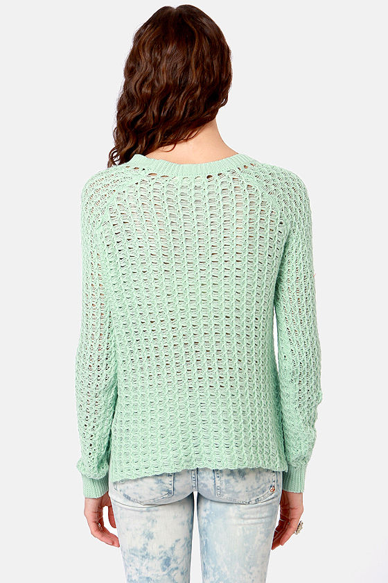 Cute Mint Green Sweater - Open Knit Sweater - $84.00