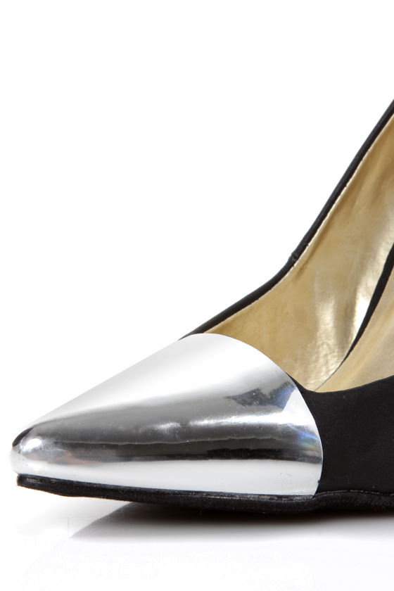 Shoe Republic LA Latin Black and Silver Cap-Toe Pointed Pumps - $37.00