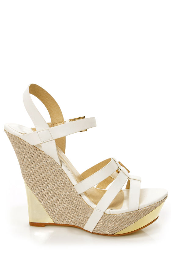 Heather 01 White Strappy Buckle Platform Wedge Sandals - $36.00