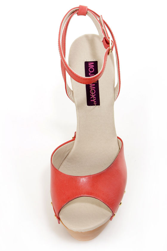 Mojo Moxy Candy Apple Red Wooden Platform Heels - $89.00