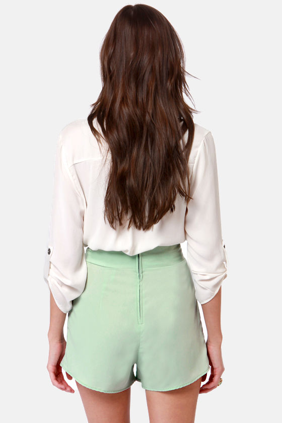 Cute Sage Green Shorts - Bow Shorts - High-Waisted Shorts - $34.00