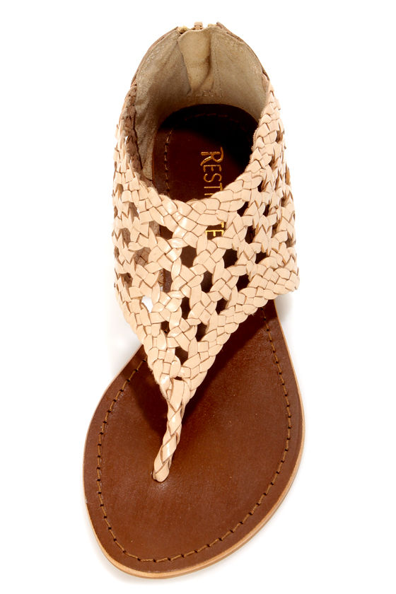 Restricted Destiny Natural Wicker Ankle Cuff Thong Sandals - $57.00