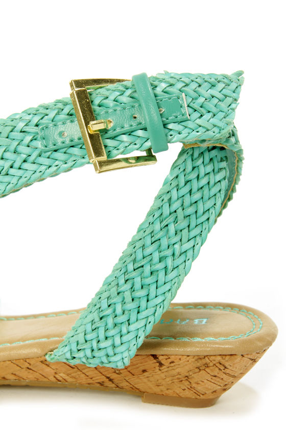 Bamboo Dalinda 15 Sea Green Woven Wedge Sandals - $25.00