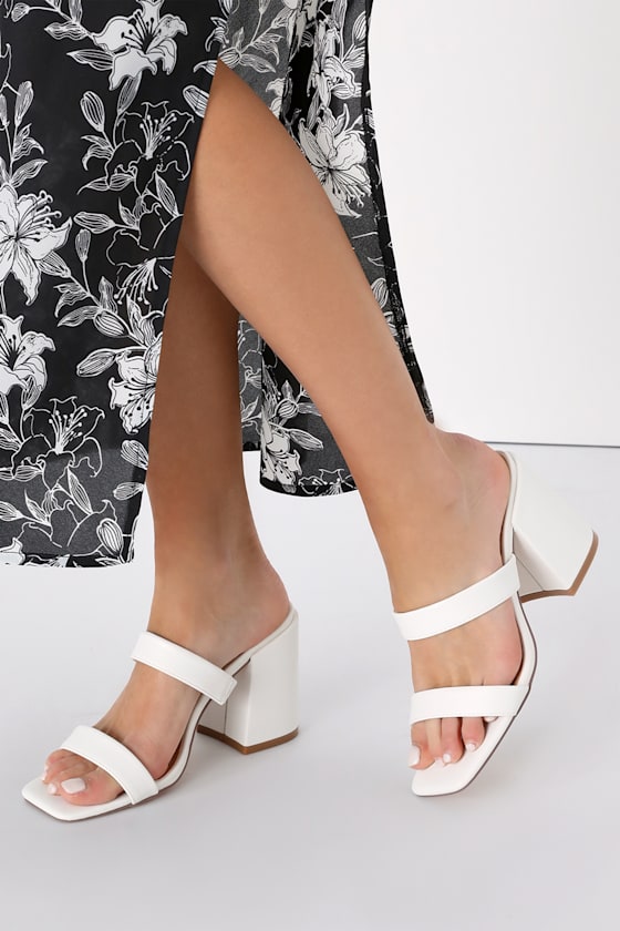 High Heel Sandals - Faux Leather Sandals - White Slide-On Sandals - Lulus