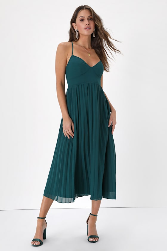 Green Chiffon Dress - Pleated Midi Dress - Chiffon Midi Dress - Lulus