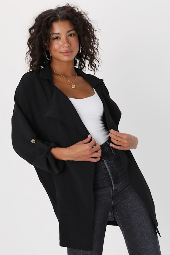 Collared Jacket - Open-Front Jacket - Black Oversized Jacket - Lulus