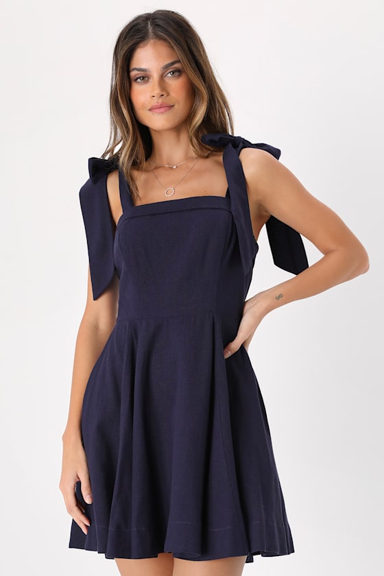 Navy Blue Tie-Strap Dress - Dress With Pockets - Mini Dress - Lulus