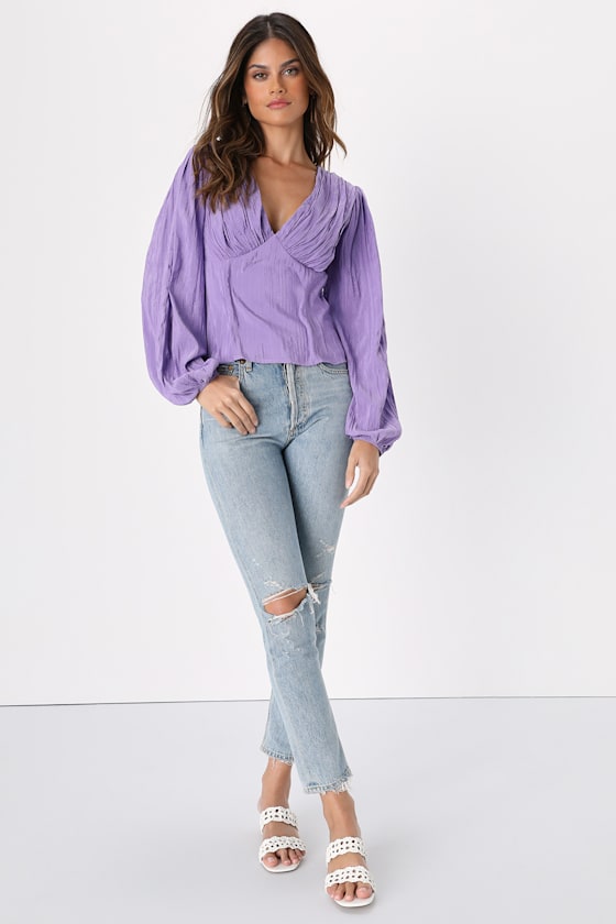 Light Purple Plisse Top - Long Sleeve Top - Textured Top - Lulus