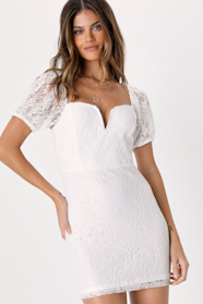 White Lace Mini Dress White Bodycon Dress Puff Sleeve Dress Lulus White Lace Mini Dress White Bodycon Dress Puff Sleeve Dress Lulus