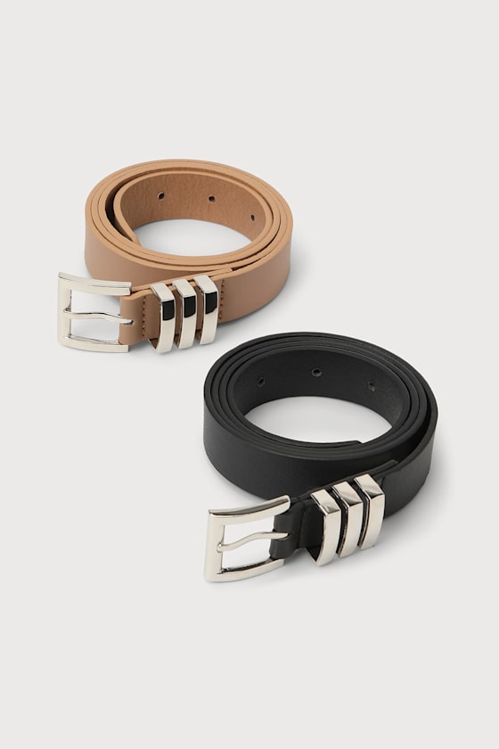 Taupe and Black Belt Set - Belt Set - Faux Leather Belt Set - Lulus