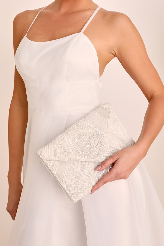 White Clutch - Sequin Clutch - Beaded Clutch - Clutch Purse - Lulus