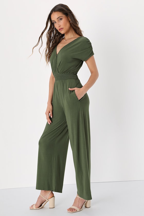 Olive Green Jumpsuit - Wide-Leg Jumpsuit - Tie-Back Jumpsuit - Lulus