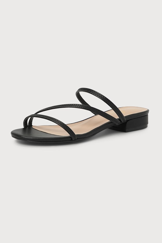 Black Slide Sandals - Strappy Slide Sandals - Low Heel Slides - Lulus
