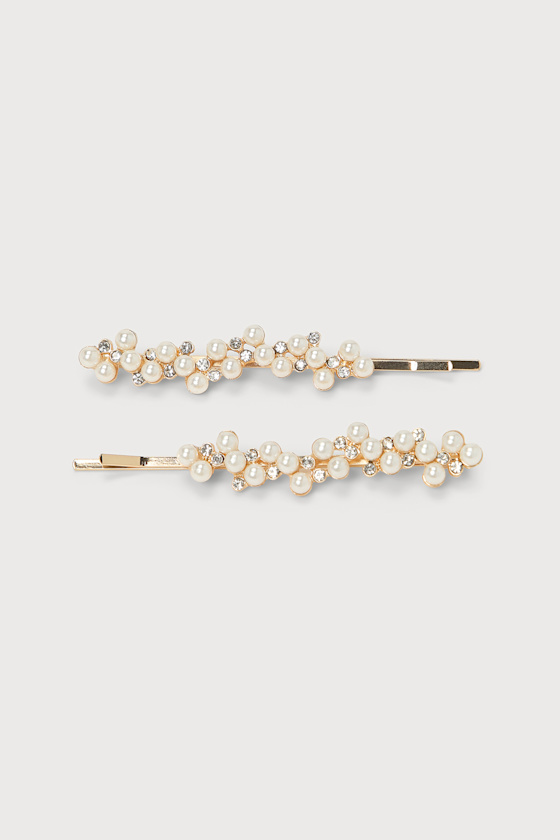 CZ Rhiestone Hair Pins - Faux Pearl Hair Pins - Gold Hair Pins - Lulus