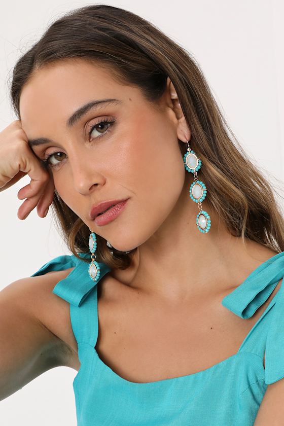 Turquoise Bead Earrings - Drop Earrings - Boho Statement Earrings - Lulus