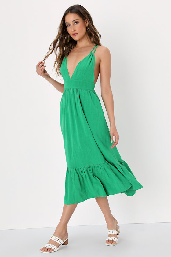 Green Backless Midi Dress - Tiered Midi Dress - Green Midi Dress - Lulus