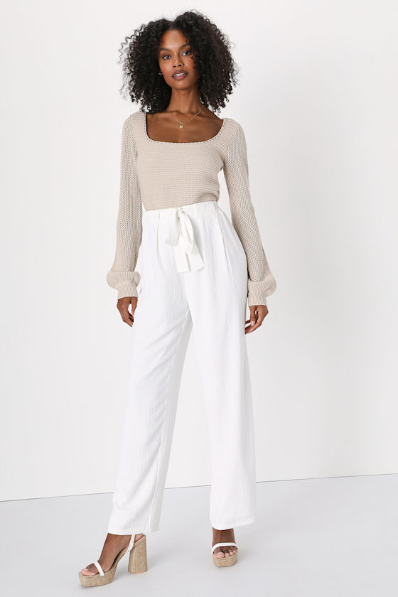 Ivory Wide-Leg Pants - Tie-Front Pants - High-Waisted Pants - Lulus