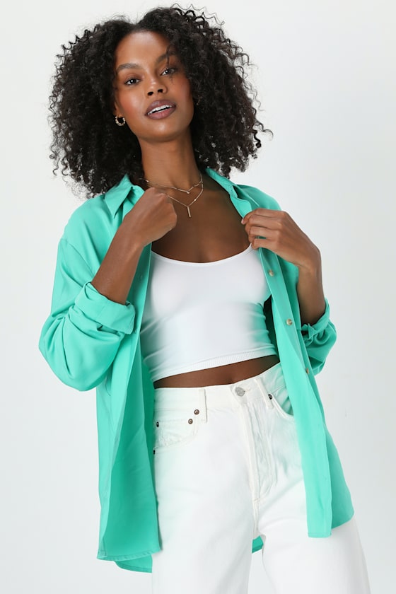 Seafoam Green Top - Women's Tops - Button-Up Long Sleeve Top - Lulus