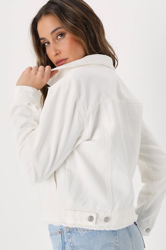 White Raw Hem Jacket - Twill Jacket - Cropped Jacket - Lulus