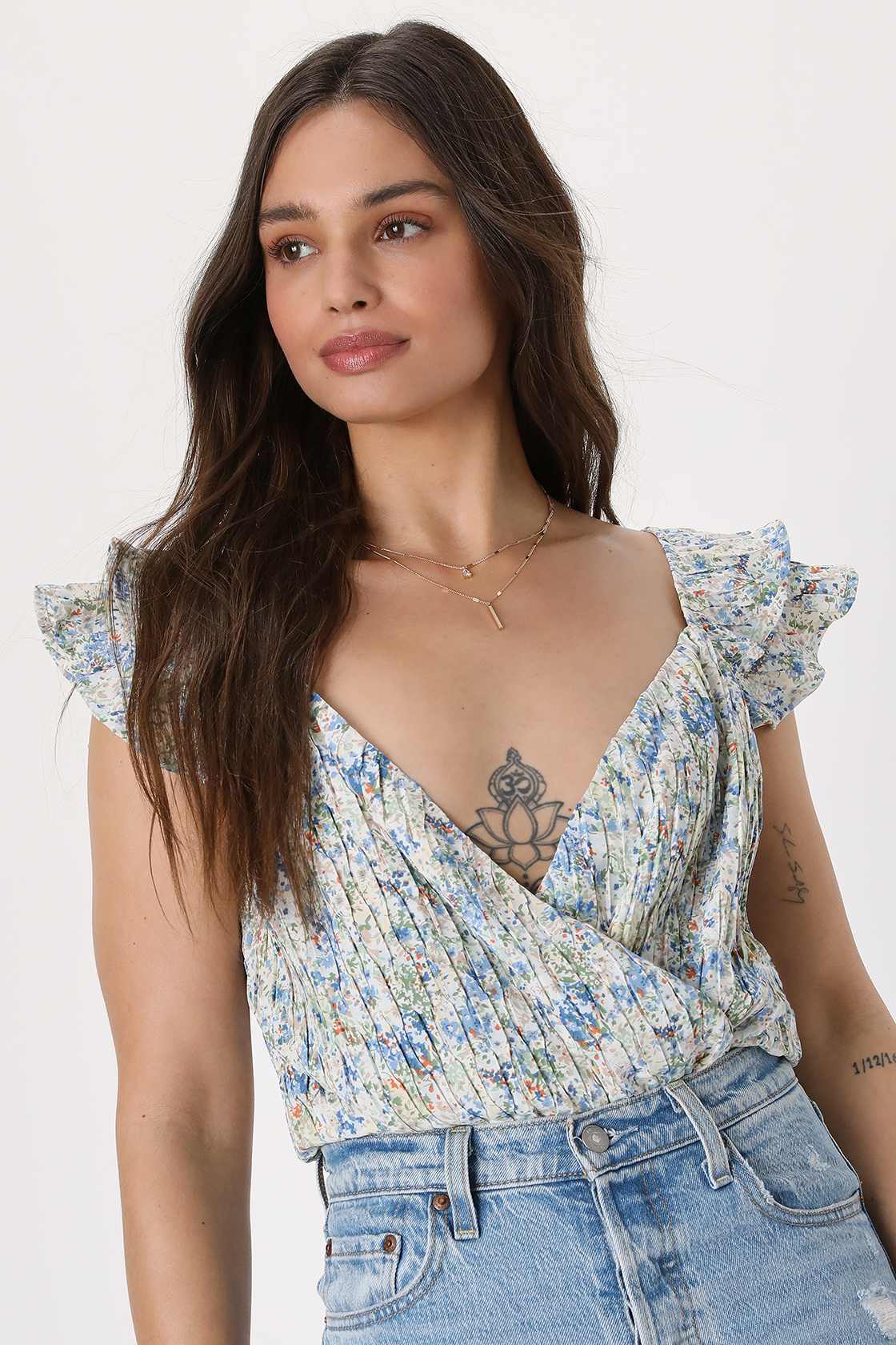 Ivory Floral Bodysuit - Backless Bodysuit - Ruffled Sleeve Top - Lulus