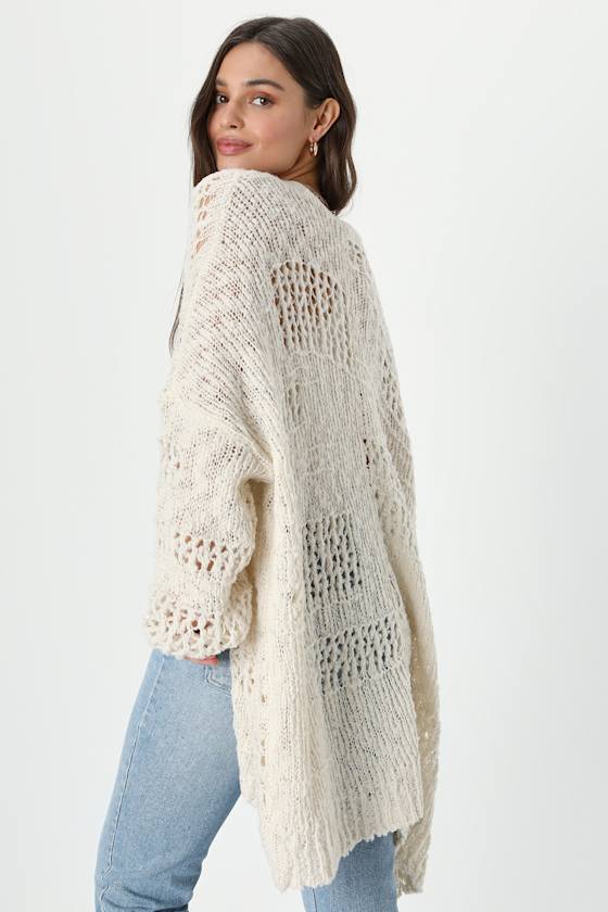 Ivory Sheer Cardigan - Oversized Cardigan - Open Crochet Cardigan - Lulus