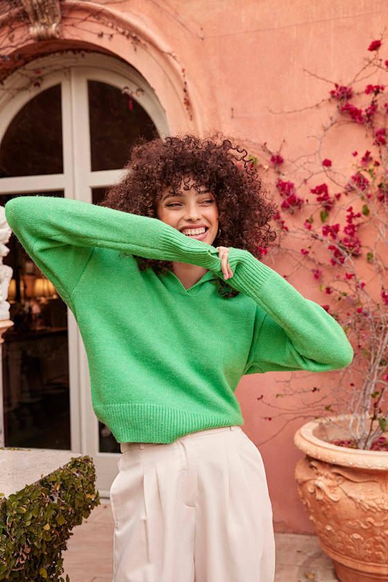 Bright Green Pullover - Collared Sweater - Pullover Sweater - Lulus