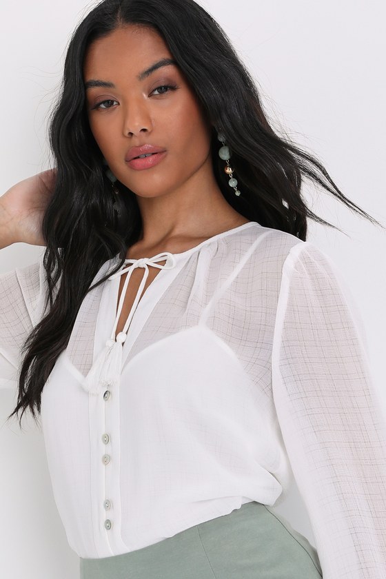 White Long Sleeve Blouse - Button-Up Top - Women's Tops - Lulus