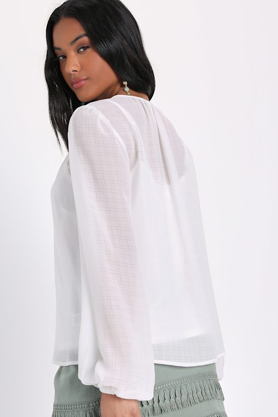 White Long Sleeve Blouse - Button-Up Top - Women's Tops - Lulus