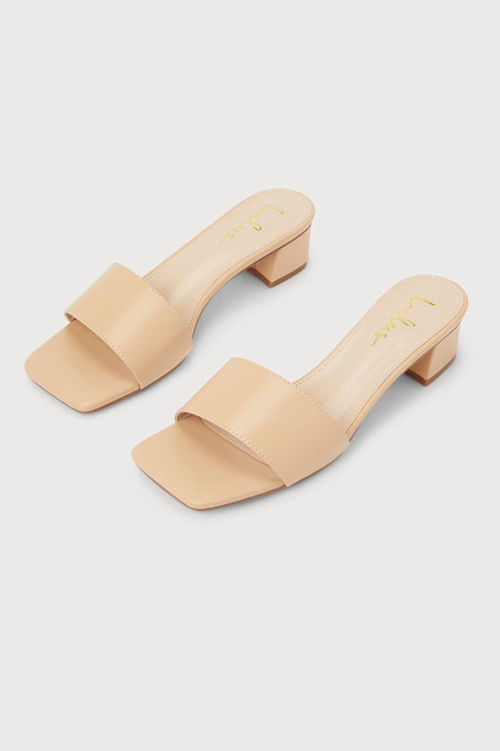 Cute Block Heels - Slide Heels - Light Nude Heeled Sandals - Lulus