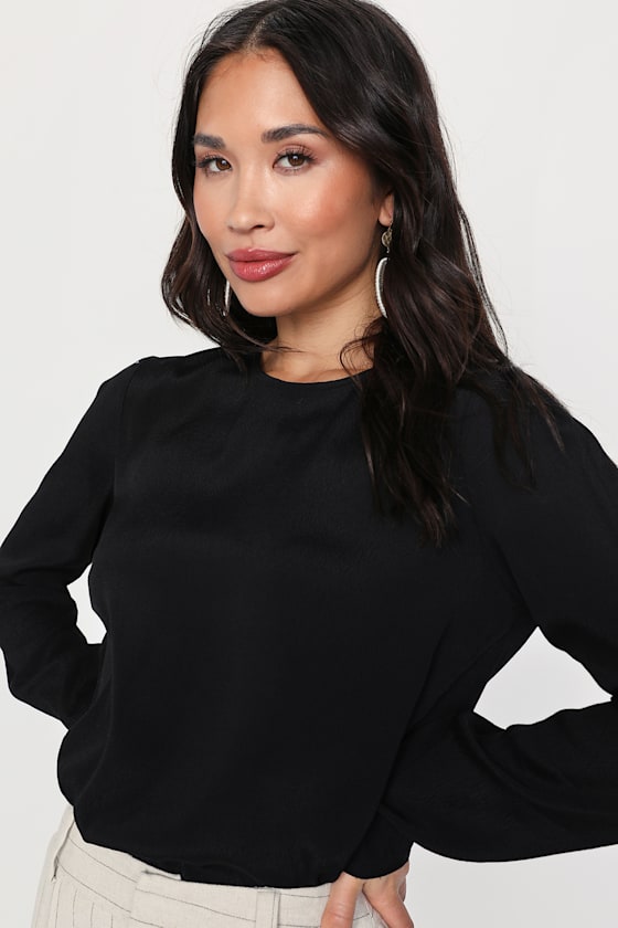 Black Long Sleeve Top - Black Crew Neck Blouse - Office Chic Top - Lulus