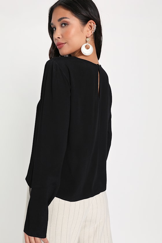 Black Long Sleeve Top - Black Crew Neck Blouse - Office Chic Top - Lulus