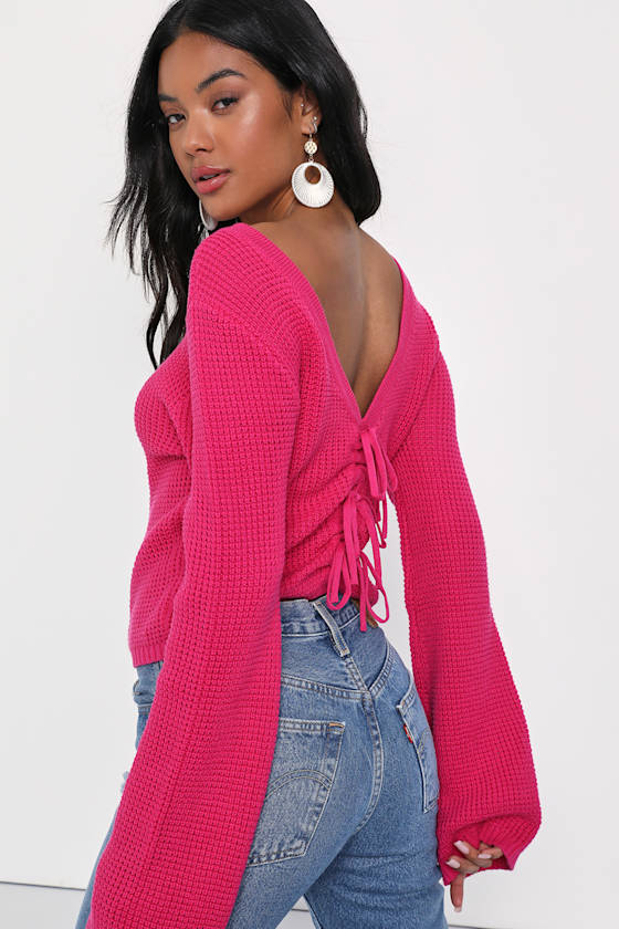 Pink Long Sleeve Sweater - Reversible Sweater - Tie Sweater - Lulus