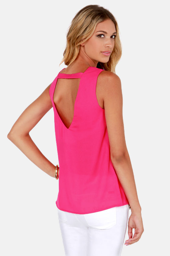 Cute Fuchsia Pink Top - Sleeveless Top - Cutout Top - $32.00