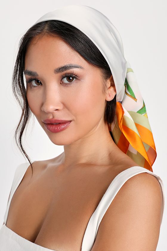 White Floral Scarf - Satin Floral Scarf - Multicolored Scarf - Lulus