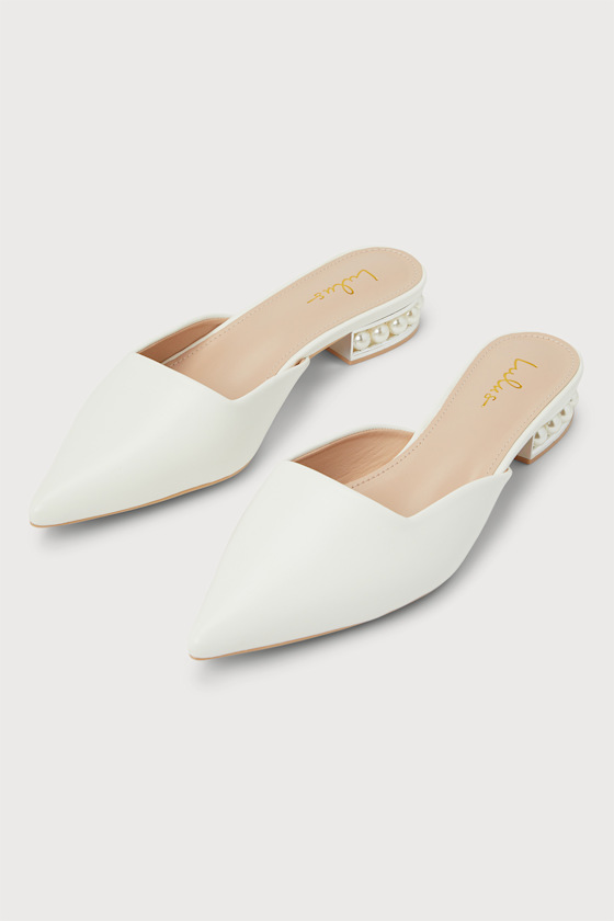 White Mules - Slide-On Mules - Pearl Mules - Pointed-Toe Mules - Lulus