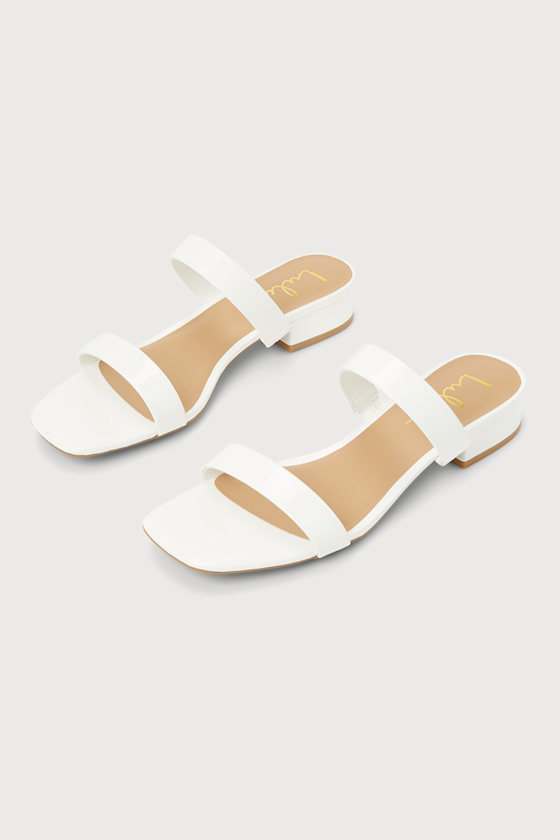 White Slide Sandals - Faux Patent Leather Sandals - Slide Sandals - Lulus