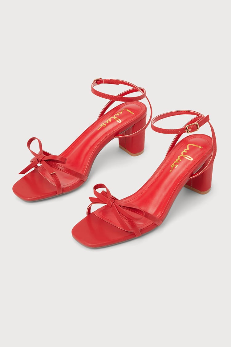 Red High Heel Shoes With Ankle Strap