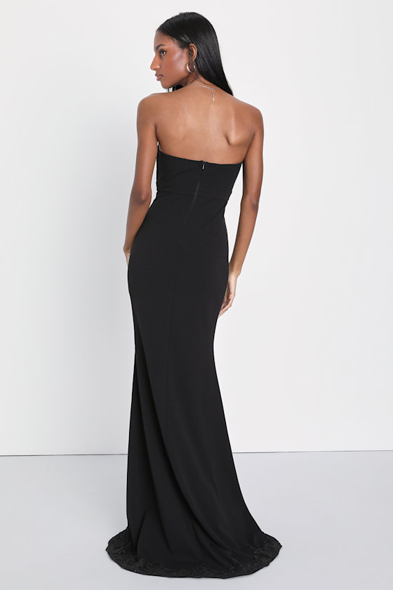 Sexy Black Maxi Dress - Strapless Maxi Dress - Embroidered Dress - Lulus