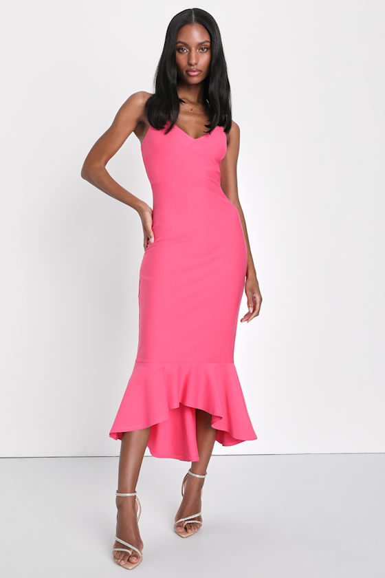 Hot Pink Trumpet Dress - Sexy Pink Midi Dress - Sleeveless Dress - Lulus