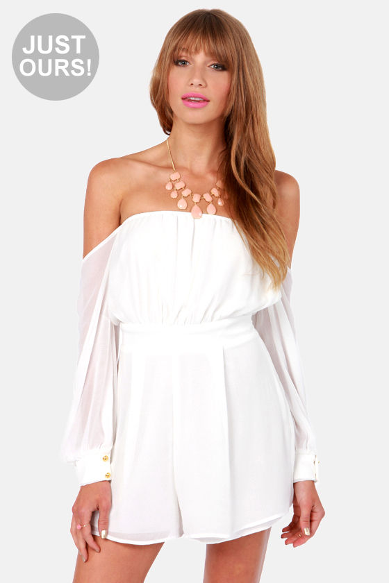 Cute Ivory Romper Off The Shoulder Romper 49 00 Lulus