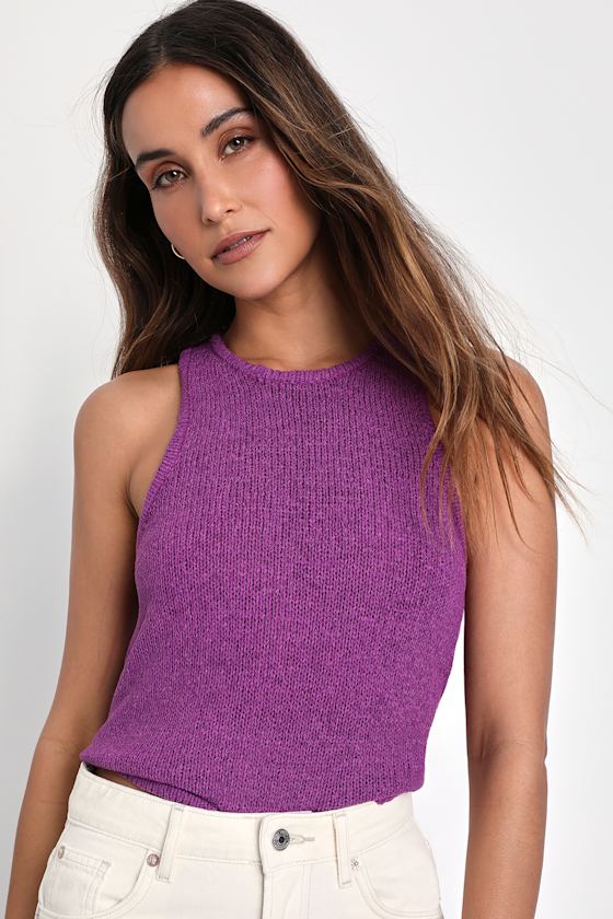 Purple Tank - Cute Knit Tank Top - Racerback Sweater Top - Lulus