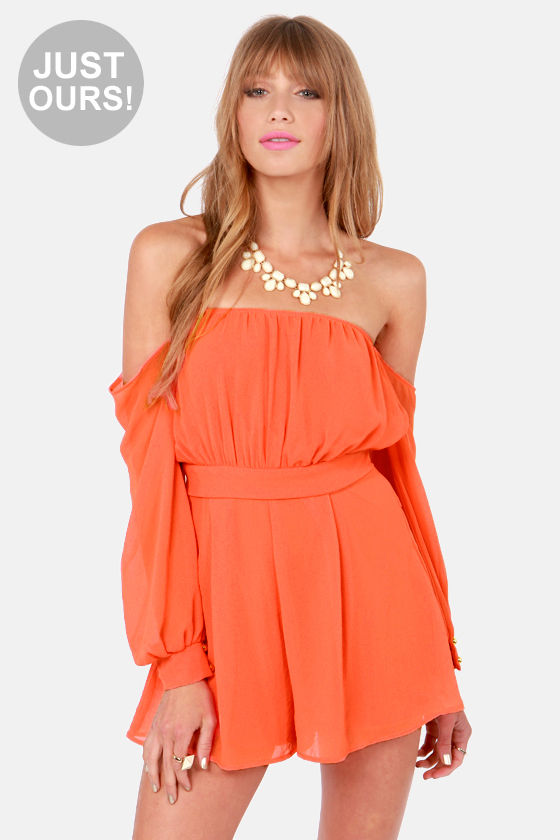 Cute Orange Romper - Off-the-Shoulder Romper - $49.00 - Lulus