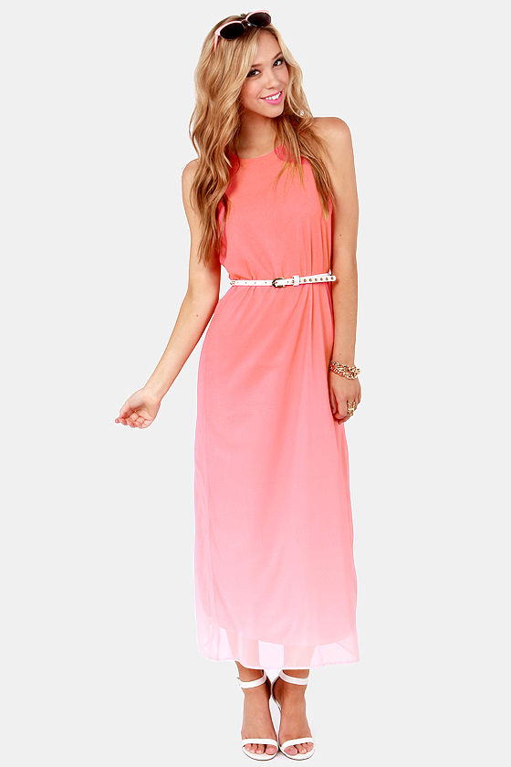 Cute Coral Pink Dress Maxi Dress Ombre Dress 5800 Lulus