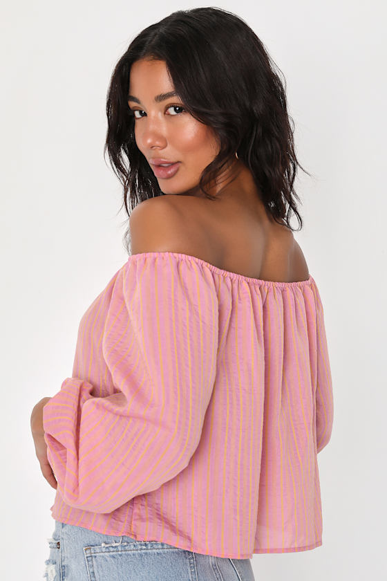 Pink and Orange Top - Off-The-Shoulder Top - Long Sleeve Top - Lulus
