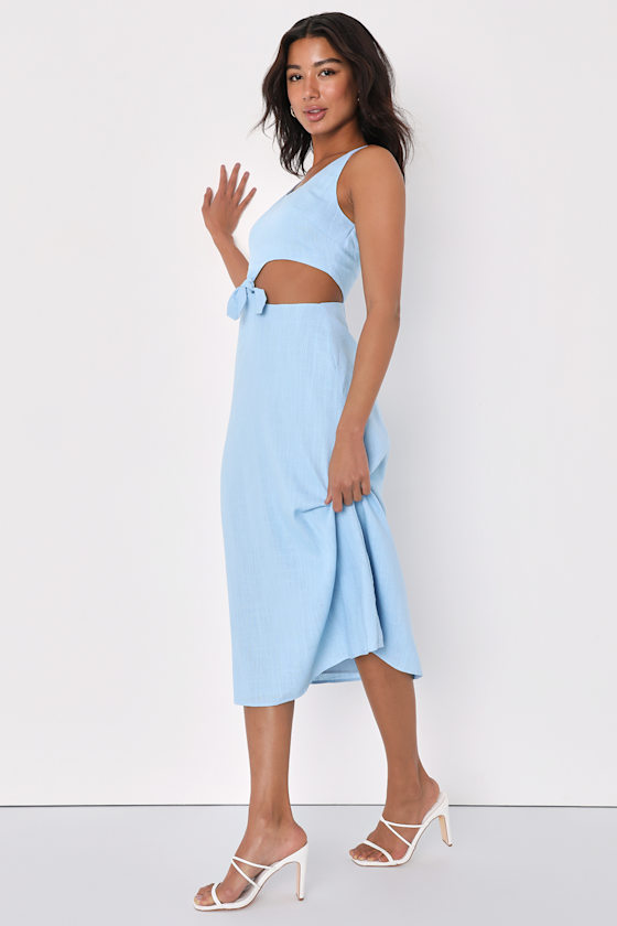 Light Blue Midi Dress - Linen Cutout Dress - Cutout Knot Dress - Lulus