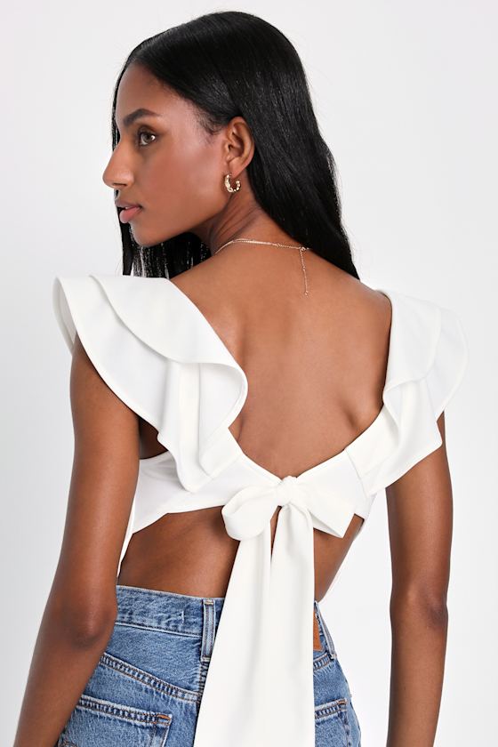 Tie-Back Bodysuit - Ruffled Sleeve Bodysuit - Open Back Bodysuit - Lulus
