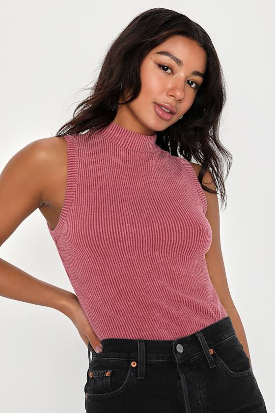 Chic Dark Mauve Tank Top - Ribbed Tank Top - Mock Neck Tank Top - Lulus