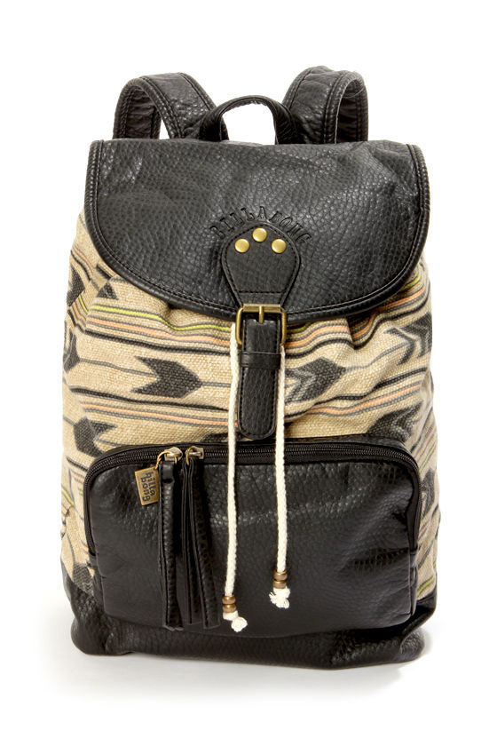 Billabong Homeroom Hippie Backpack - Tribal Print Backpack - Black ...